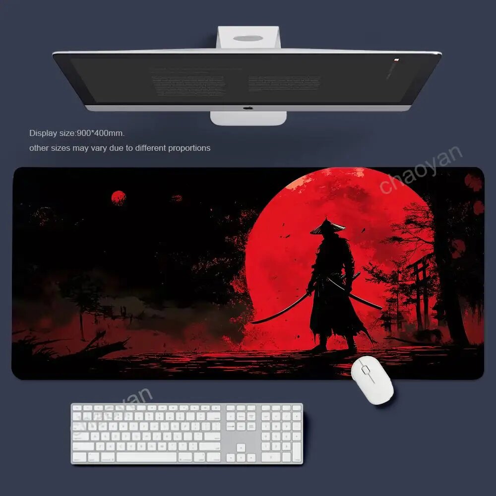 Коврик для мыши Red Sunand Samurai, большой, для компьютера, офиса, игр, XXL, резиновый, противоскользящий, для игровой клавиатуры, длинный настольный коврик