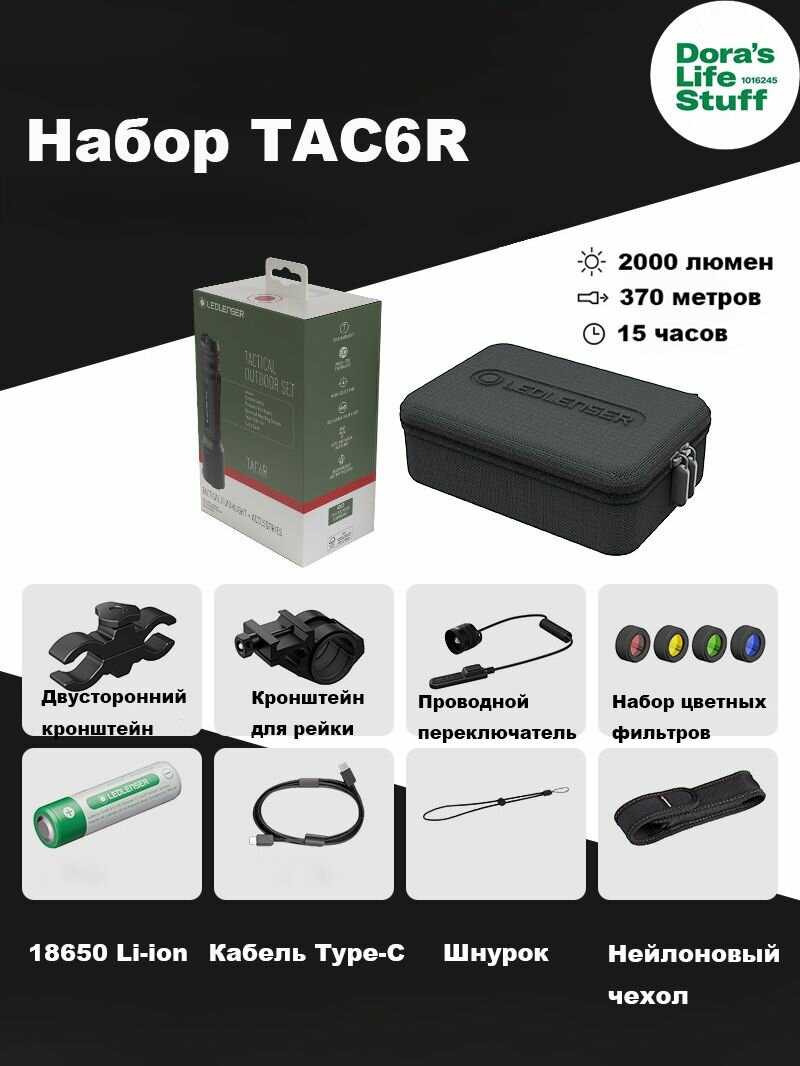 LEDLENSER Набор TAC6R, Многофункциональный тактический фонарь, 2000 люмен