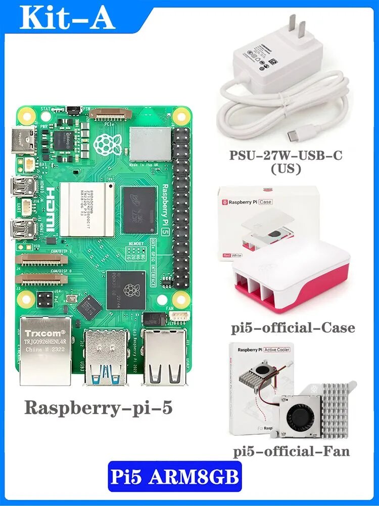 Разработка ИИ Raspberry Pi 5 8G поколения KIT с корпусом, вентилятором и блоком питания