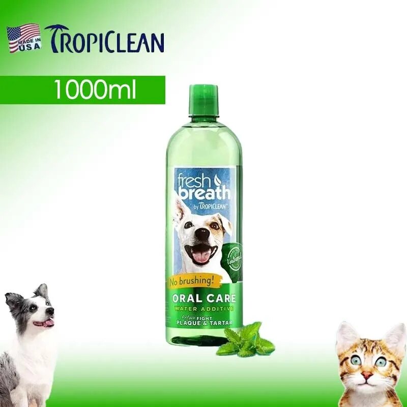 TropiClean Fresh Breath, ополаскиватель для полости рта для кошек, 1000 мл