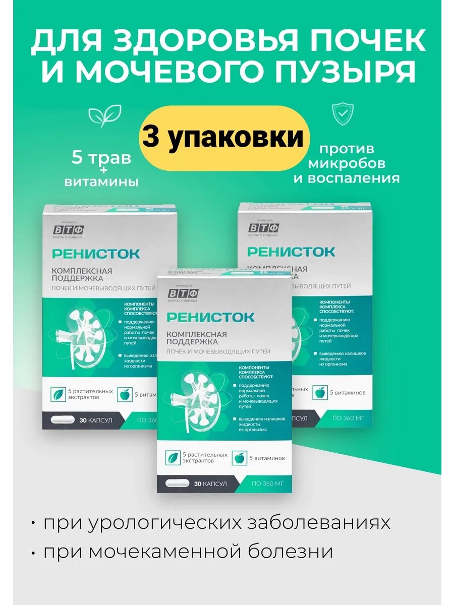 Ренисток растительные капсулы при цистите, для почек и мочевыводящих путей 3 упаковки