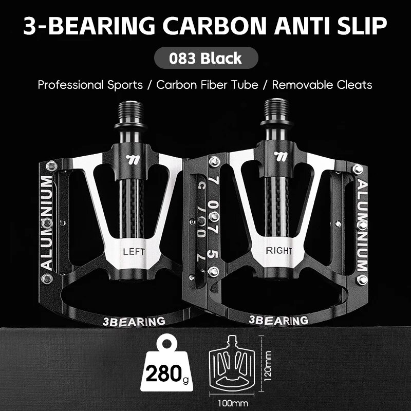 Велосипедные педали West Biking 3 подшипника синие Черный, 083 Black Carbon