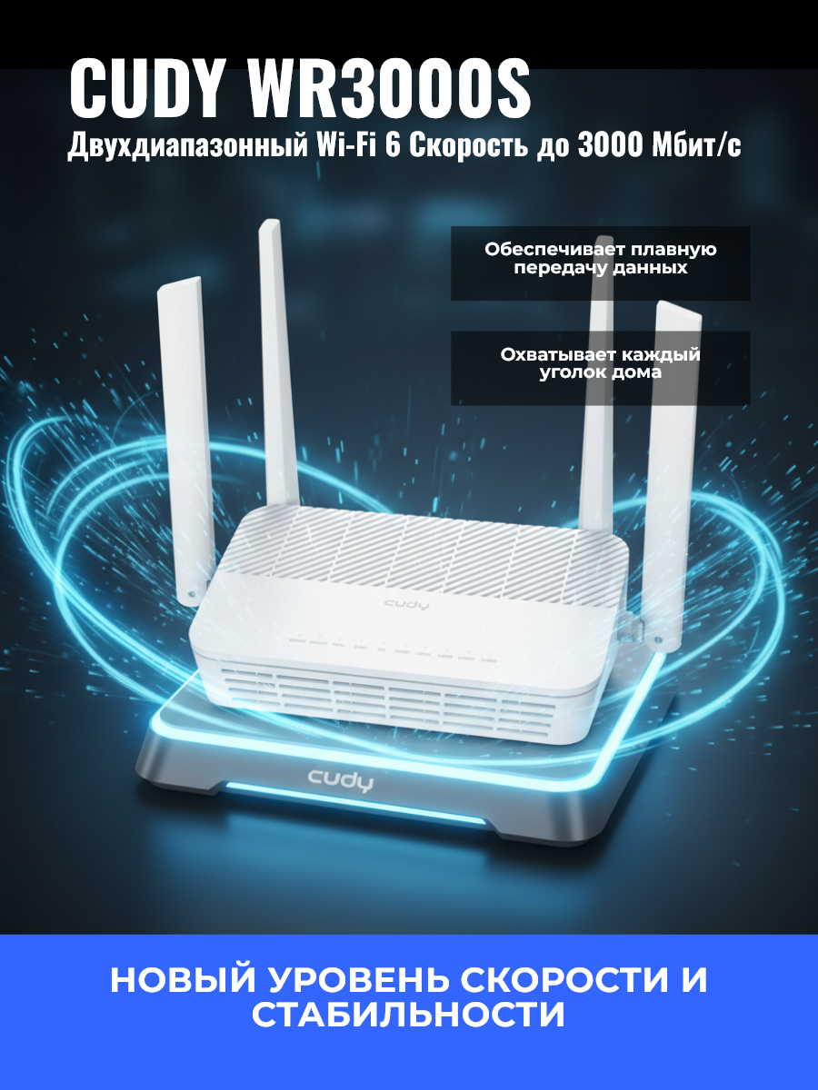 Маршрутизатор Cudy WR3000S, AX3000 Gigabit Mesh Wi-Fi 6, 2976 Мбит/с, белый