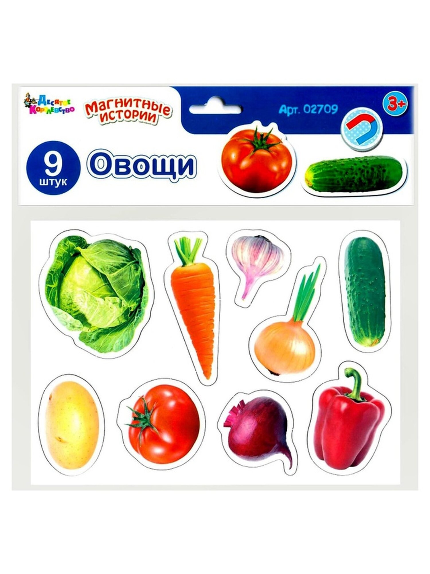 Магниты Десятое Королевство "Овощи", игровой набор, магнитный винил, 9 шт