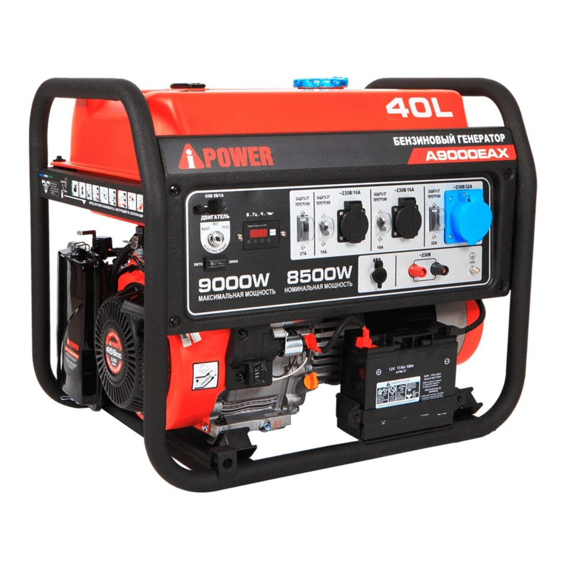 Бензиновый генератор A-iPower A9000EAX 20121, 9 кВт, бак 40 л, однофазный, цифровой дисплей, красный