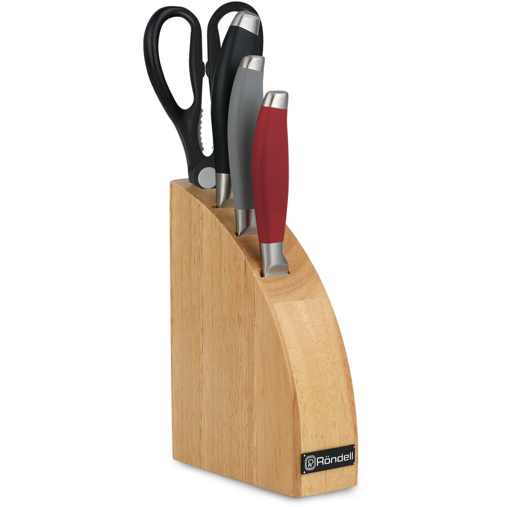 RONDELL RD-1358 Набор ножей кухонных rondell dart (комплект 5 предметов подставка/ножницы) черный/красный/серый, подарочная коробка