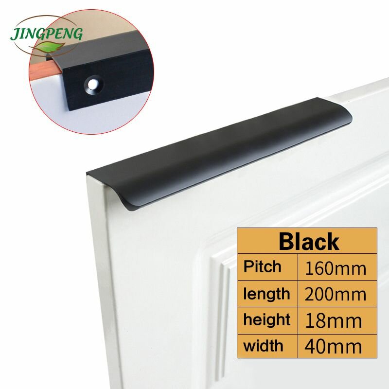 Мебельные ручки черные матовые / для тумбы, для кухонной мебели, для комода, накладная, торцевая, профиль