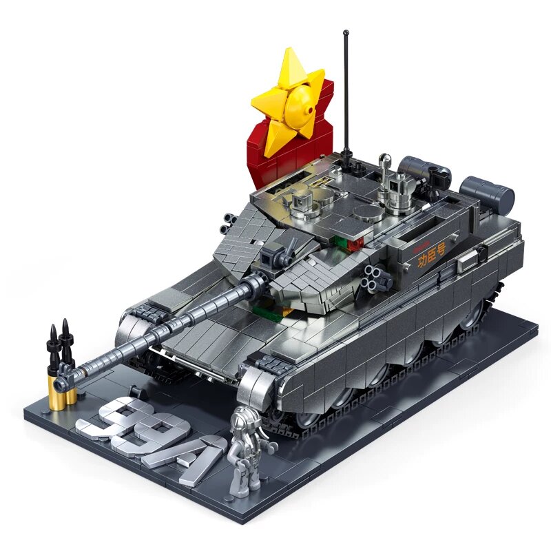 Модель танка ZTZ-99AS из строительных блоков с металлической окраской, 1079 деталей