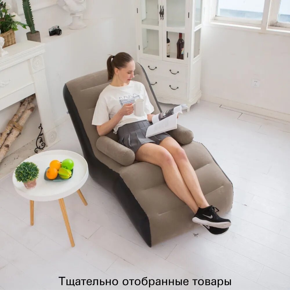 Кресло-мешок Матрас, Бархат, Размер XXXXXL, белый, темно-коричневый,60*80*140