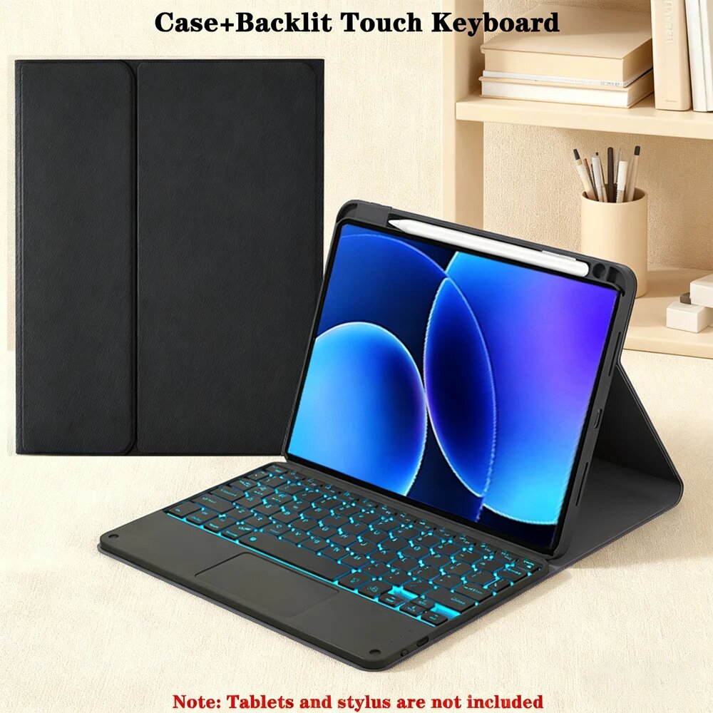 Черный чехол-клавиатура с подсветкой для Xiaomi Pad 8/8 Pro, Russian