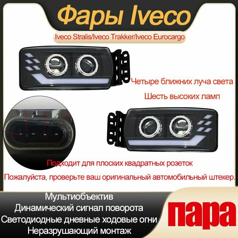 Фары автомобильные, 2 шт, арт. Iveco Stralis/Iveco Trakker/Iveco Eurocargo-Светодиодная квадратная розетка-ITUQ1DA