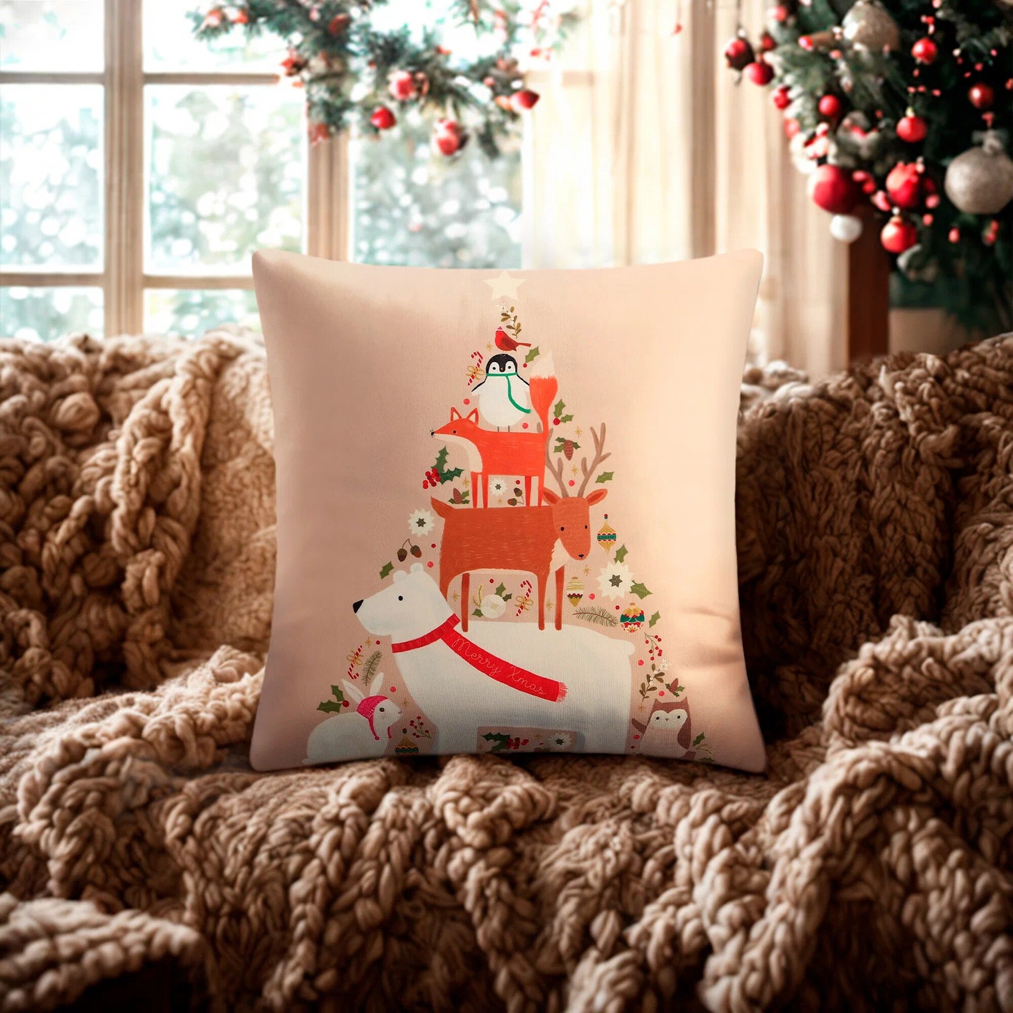 Новый год. Чехол на подушку Этель Merry Xmas, 40*40 см, 100 п\э, велюр