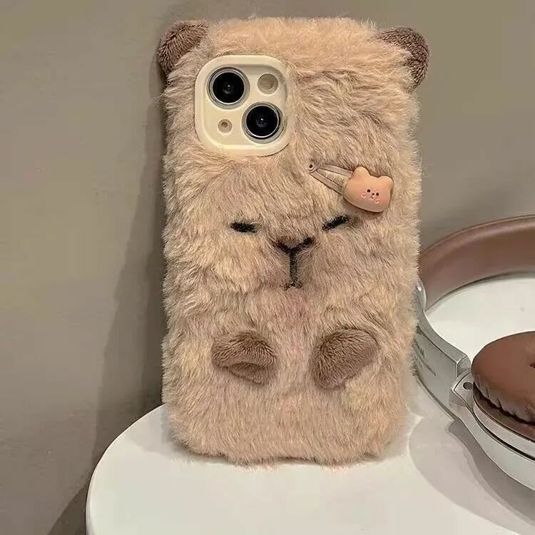 Пушистый противоударный чехол на Apple iPhone 11 / айфон 11 для девушки с защитой камеры