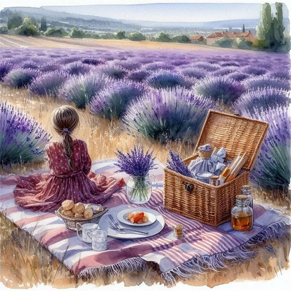 Вышивка крестом картина природа Лаванда, 3 нити, 40x40 см