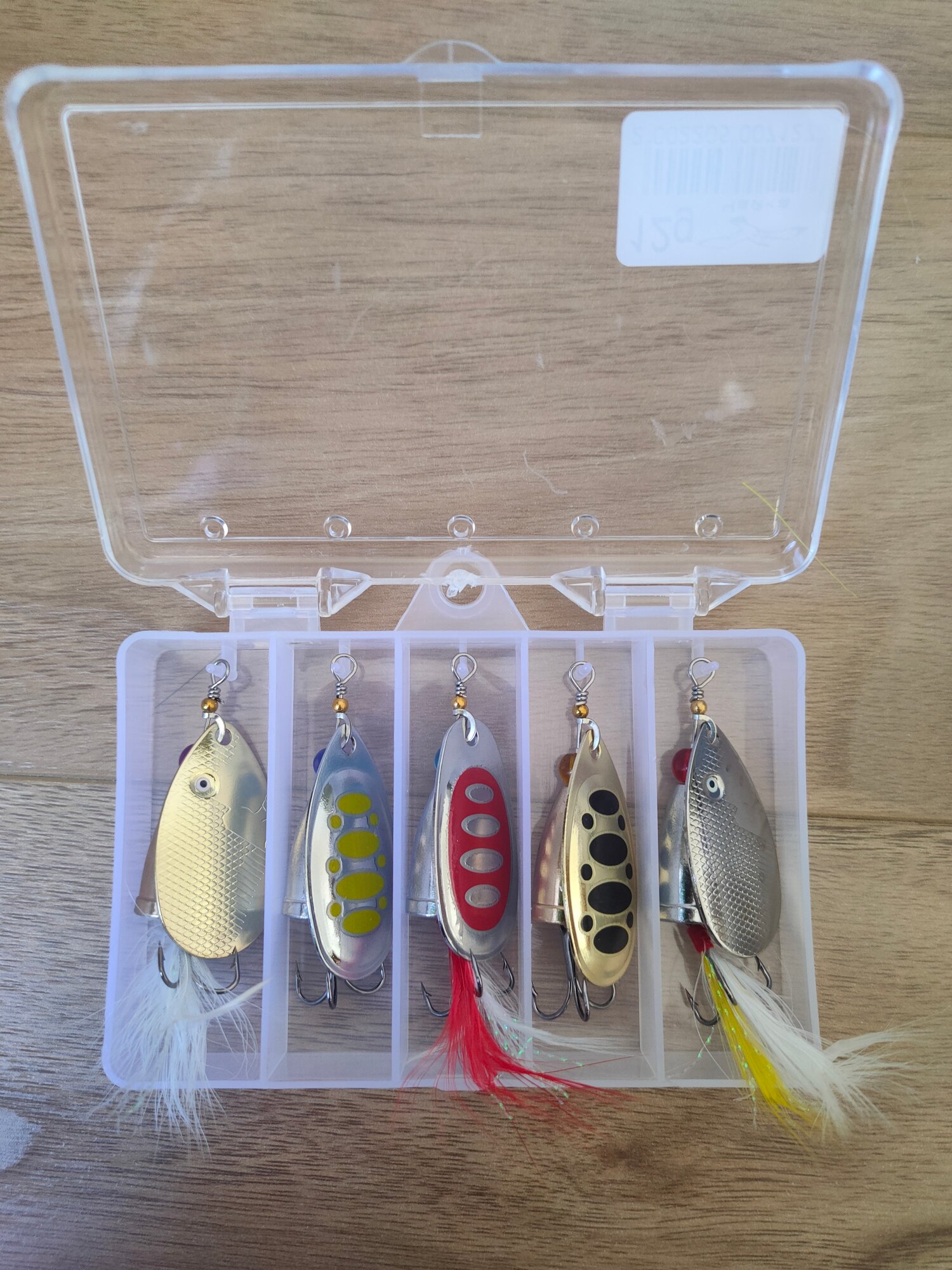 Набор блёсен-вертушек для рыбалки (5 шт, 12 грамм) – универсальные, на щуку, окуня, судака, форель, карпа + кейс