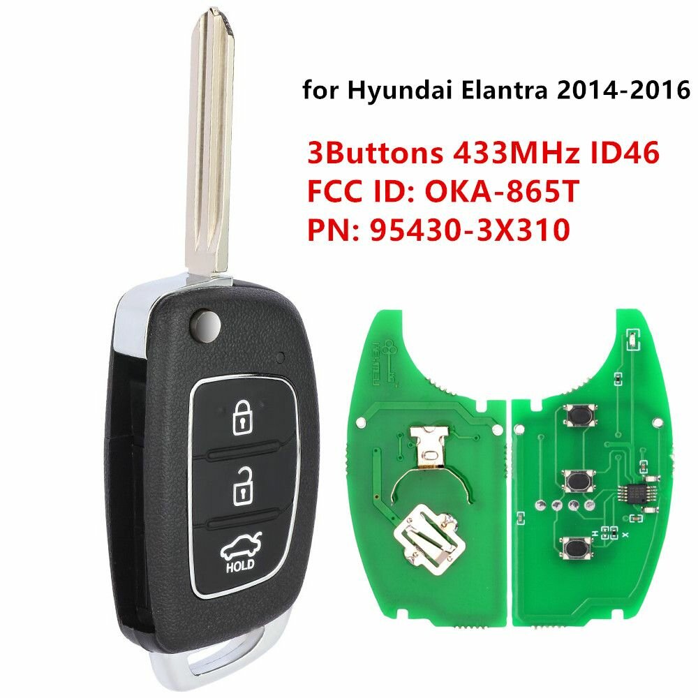 Сменный дистанционный ключ 3 кнопки для Hyundai Elantra 2014-2016, 95430-3X310, 433 МГц, PCF7936, CR2032