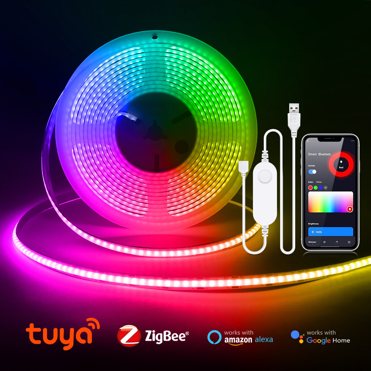 Tuya Smart Светодиодная лента 3.5 Вт, IP33, Разноцветный, 1 шт RGB подсветка для интерьера лента для дома