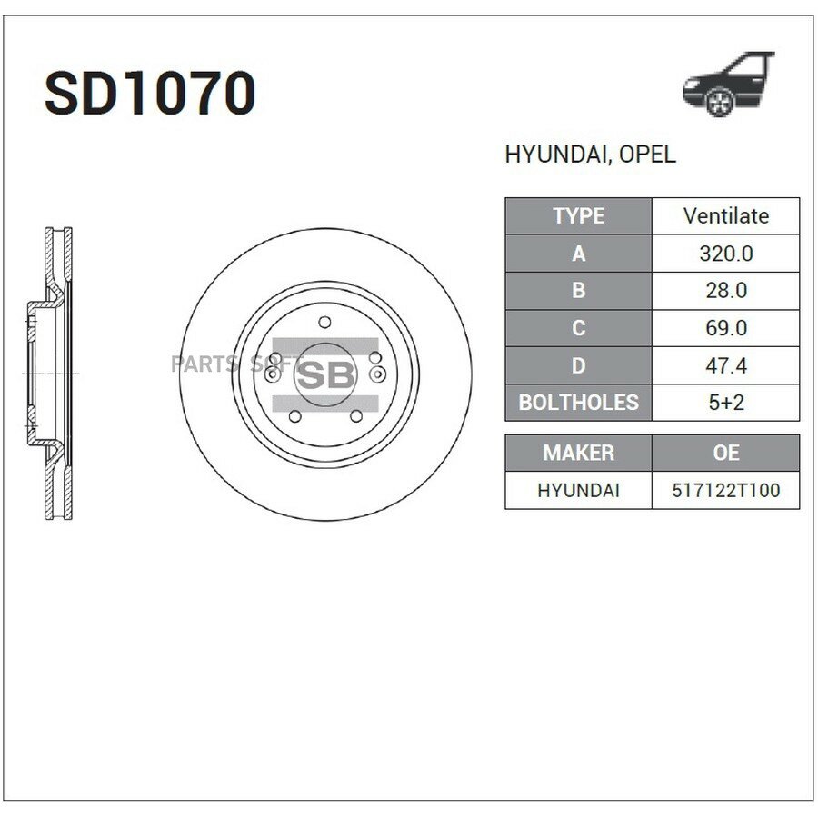 Диск тормозной SANGSIN BRAKE SD1070 | цена за 1 шт
