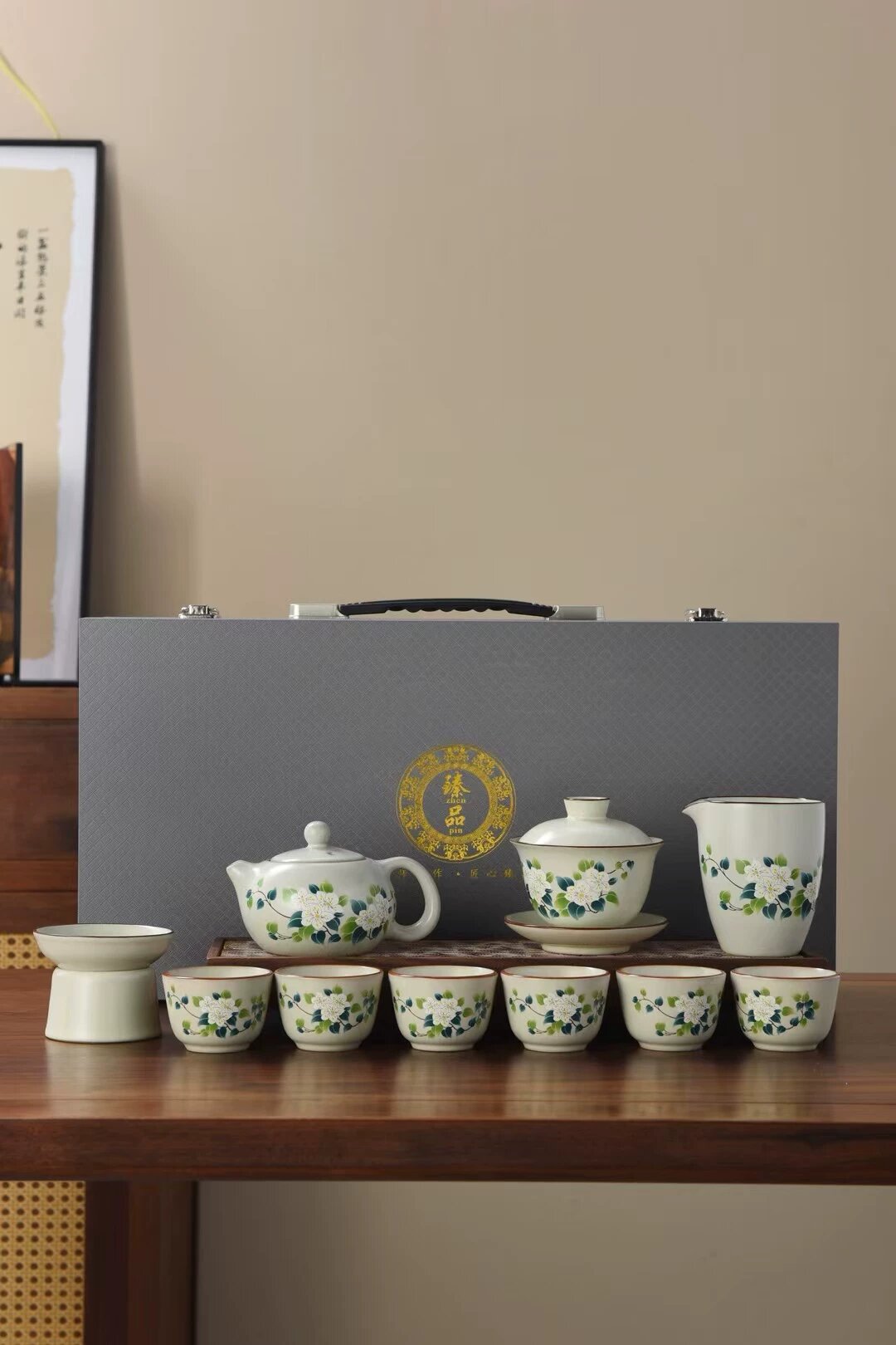 Премиум 11-элементный керамический чайный набор с цветком камелии, чайником с крышкой, чашками и подарочной упаковкой