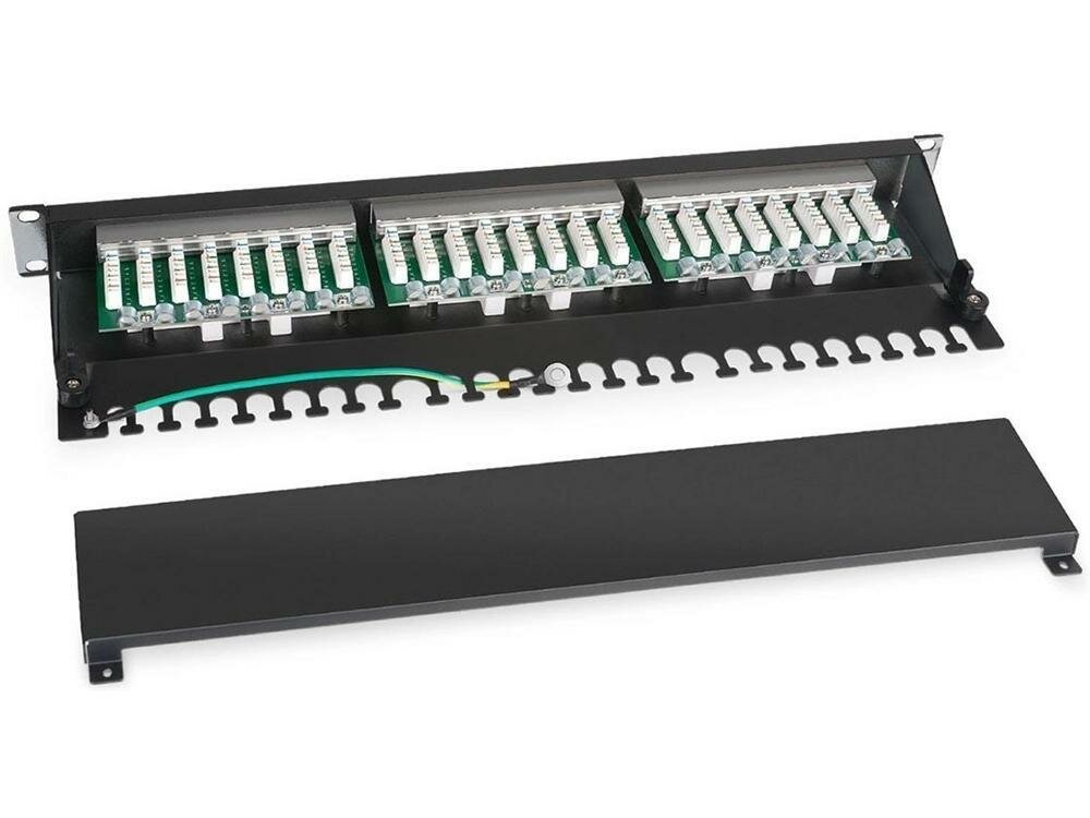 Cabeus PL-24-Cat.5e-SH-Dual IDC Патч-панель 19(1U), 24 порта RJ-45 полностью экранированная, категория 5e, Dual IDC