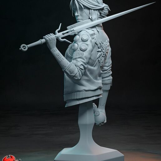 Сборная модель Bust of Ciri (Cyberpunk) (The Witcher), бюст, 117мм для покраски