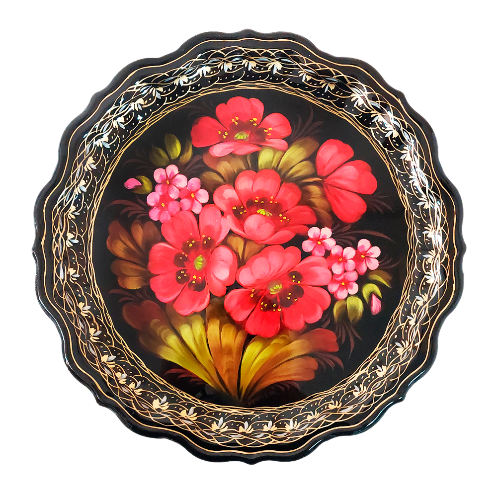 Поднос металлический, круглый "Цветочные грёзы", жостово 37см.