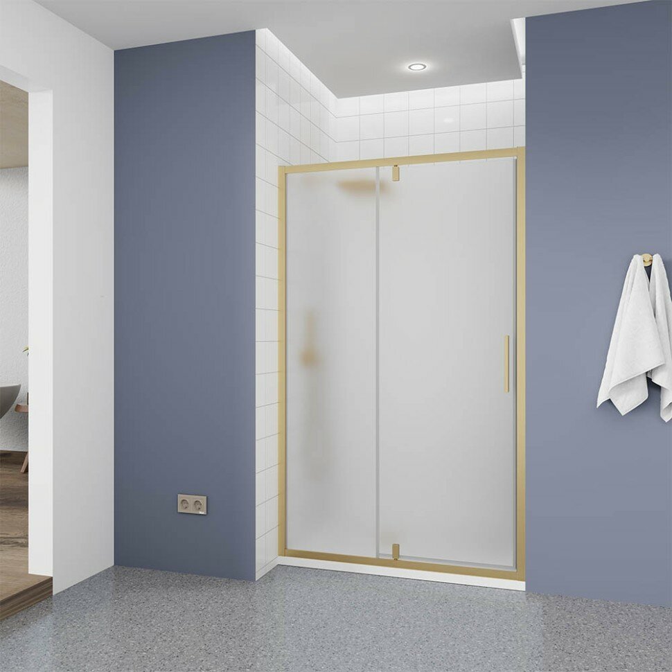 Душевая дверь Veconi Ottimo P20 G, 1200x1900, золото брашинг, стекло матовое