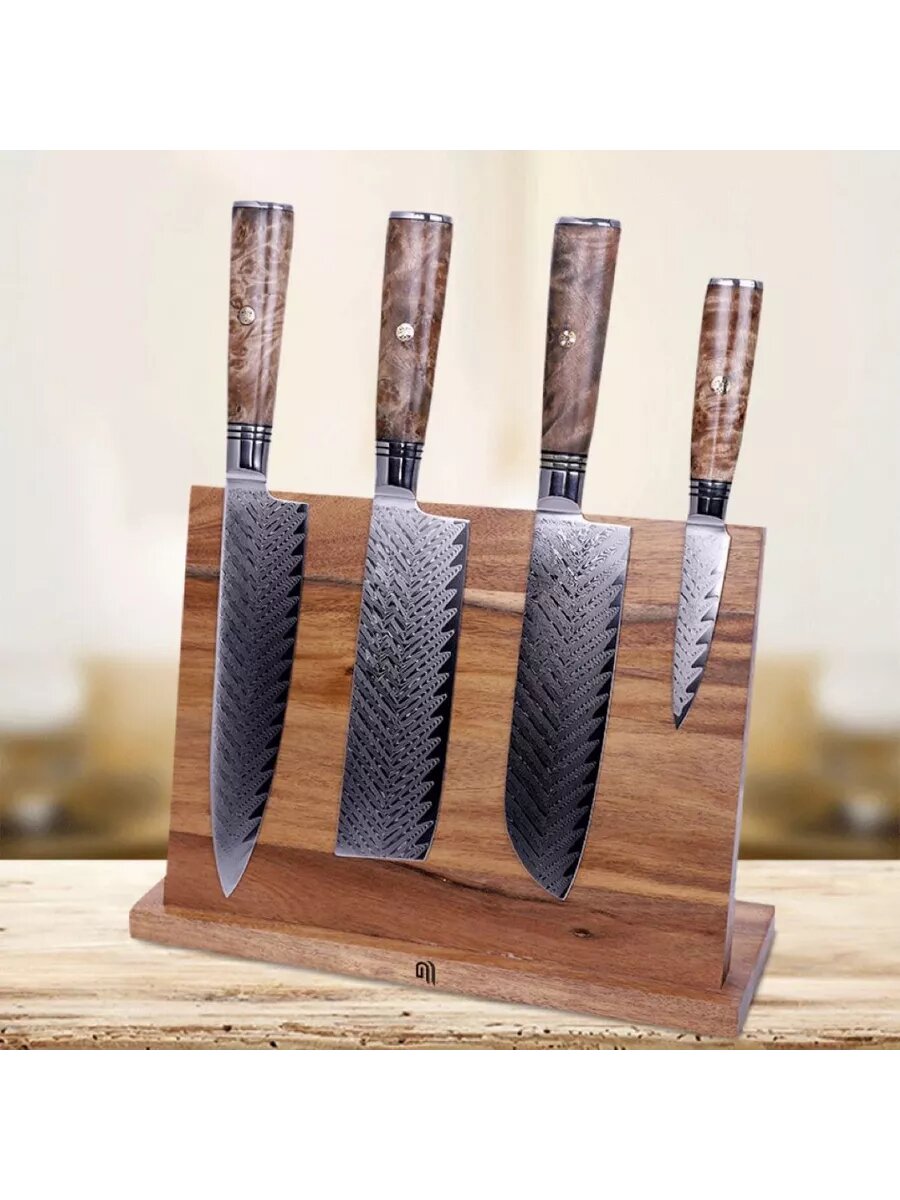 Магнитная подставка, для ножей, из дерева (Акация), коричневая