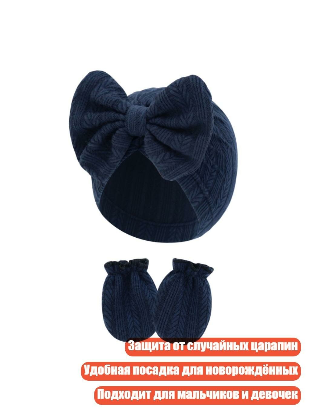 Перчатки-царапки хлопковые для детей 0-6 месяцев, темно-синий