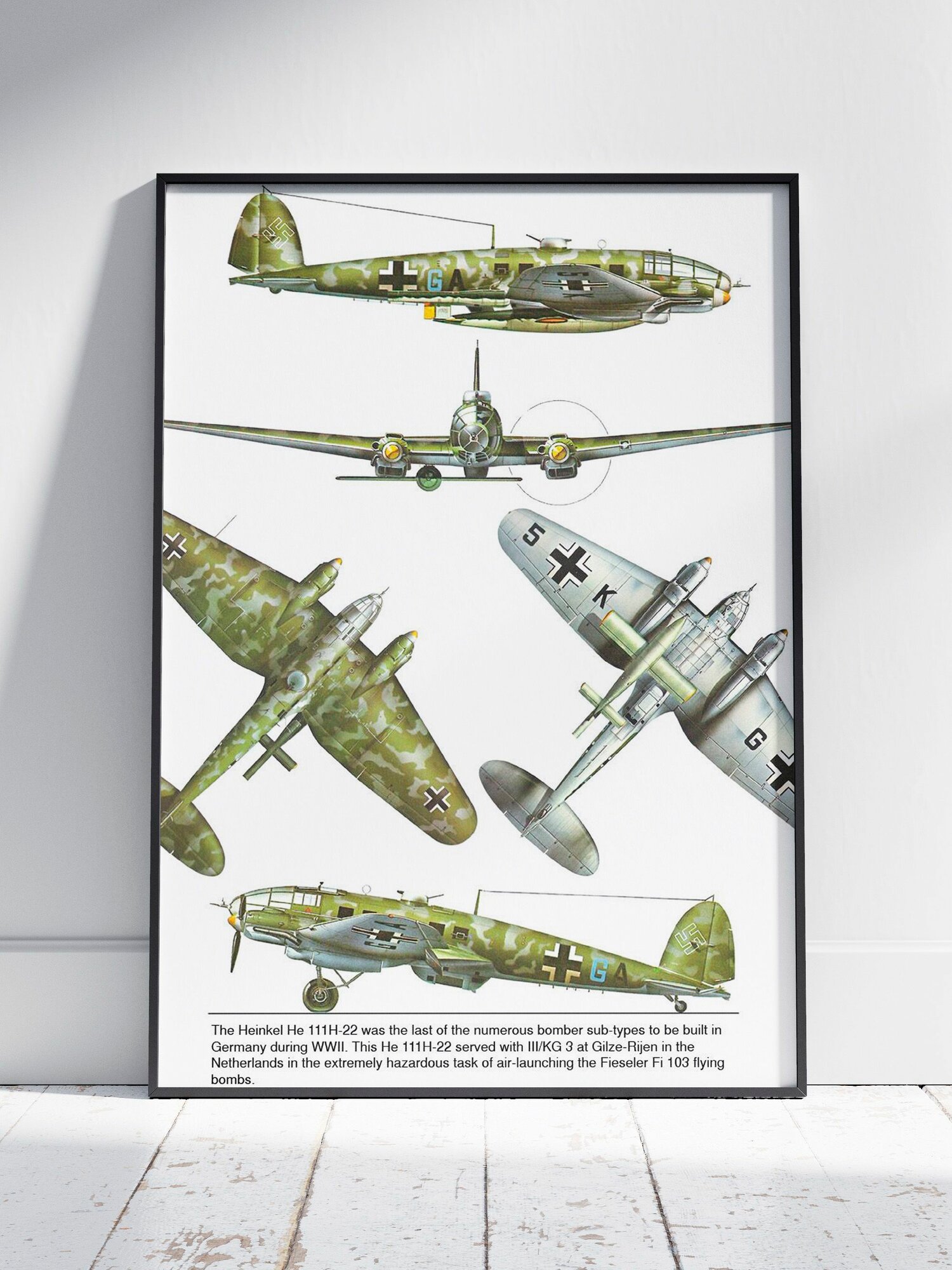 Плакат на стену для интерьера Техника и транспорт (Хейнкель He 111 - Heinkel He 111) - Постер по транспорту формата A4 (21x30 см)