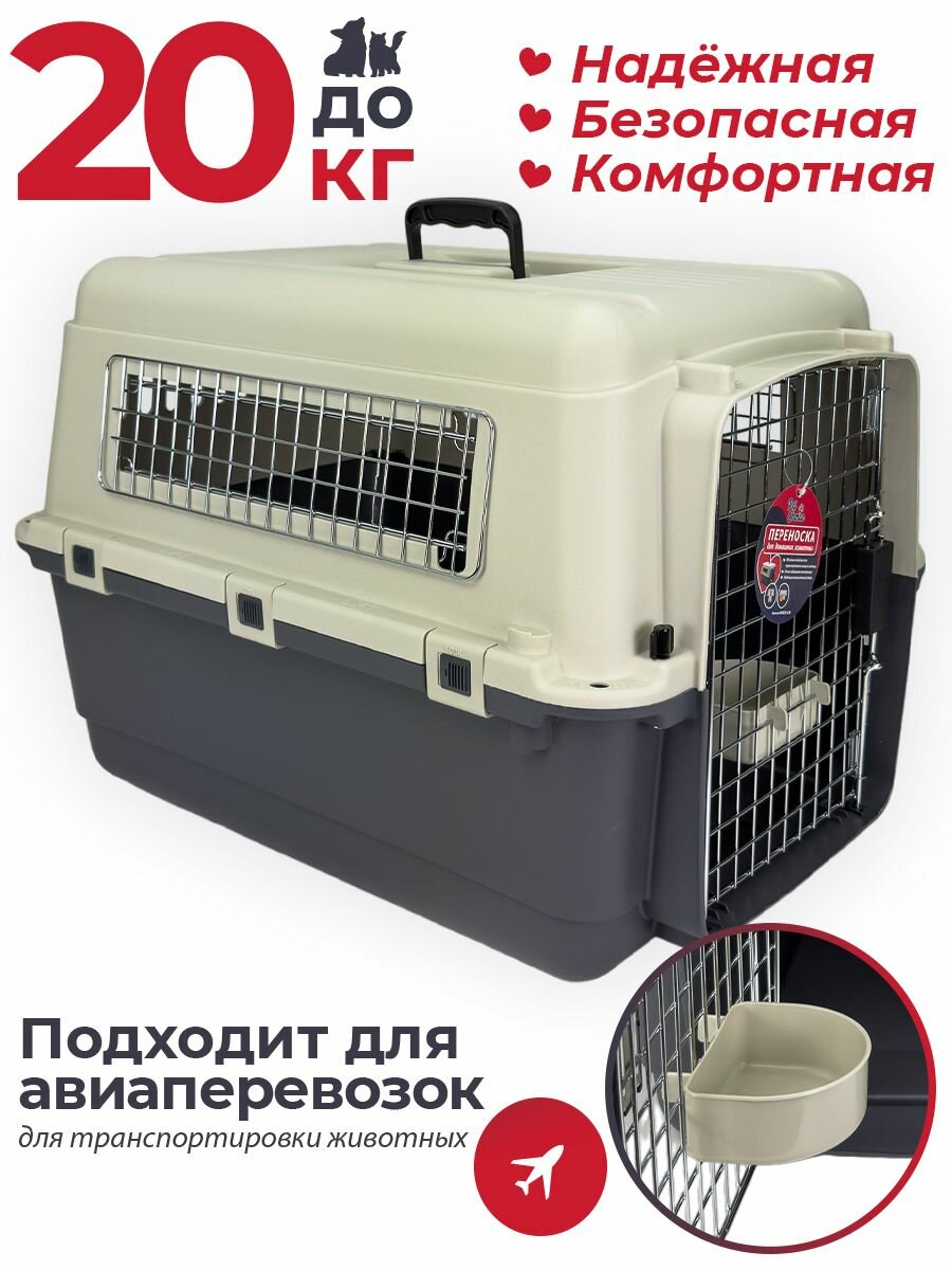 Переноска Pet Choice Departures Range 67х51х47 см, до 20 кг / Пластиковая перевозка для кошек собак средних пород / Контейнер для животных в самолет или в машину