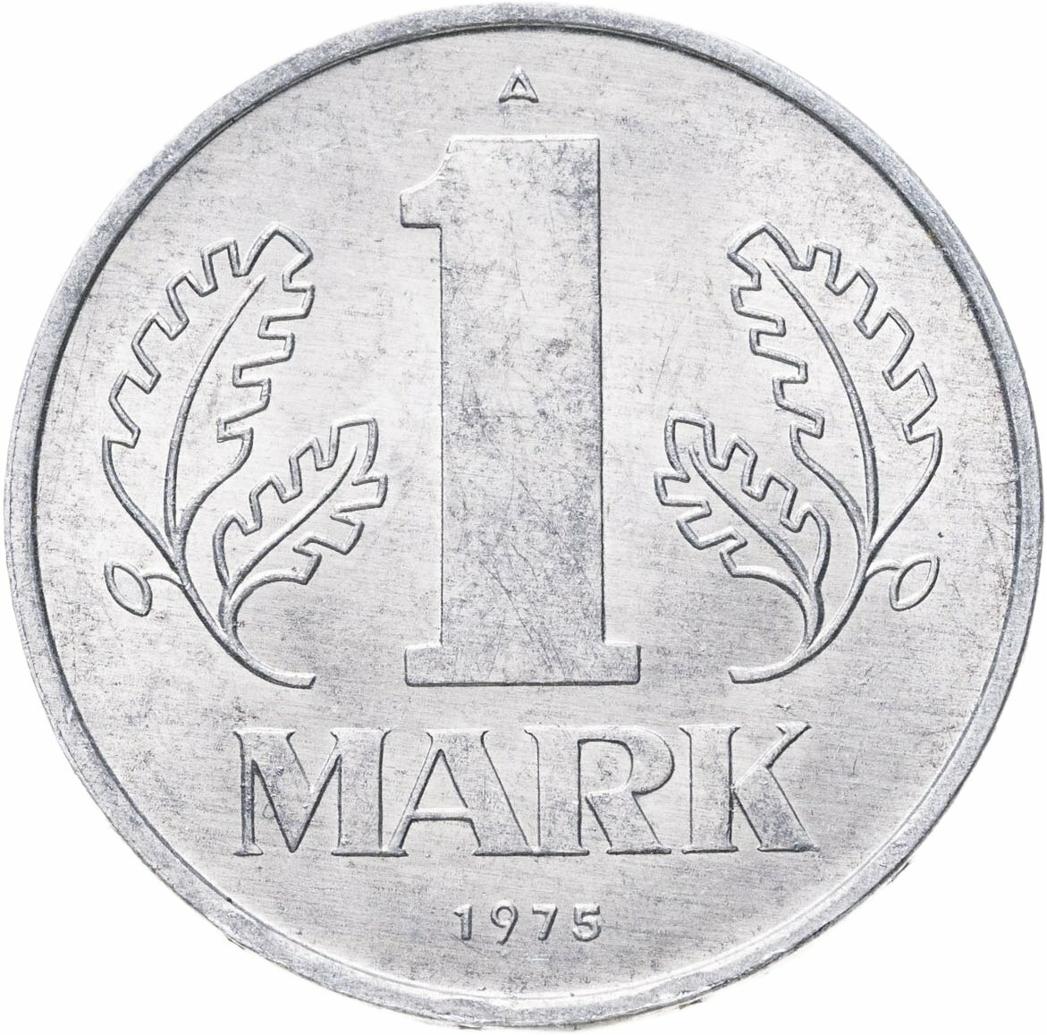 Германия ГДР 1 марка 1975, надпись "MARK", Алюминий, в сохранности AU