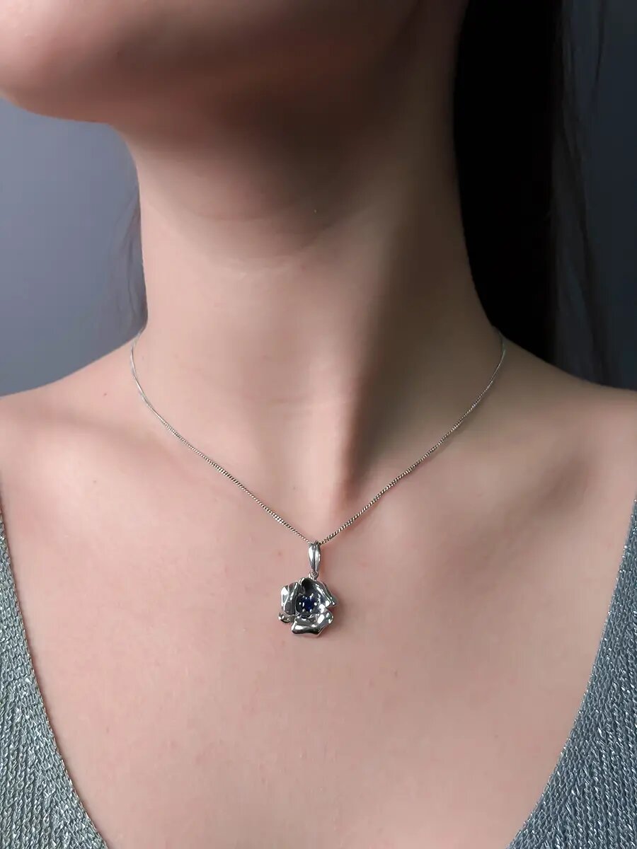 Подвеска, серебро, 925 проба, родирование, сапфир синтетический