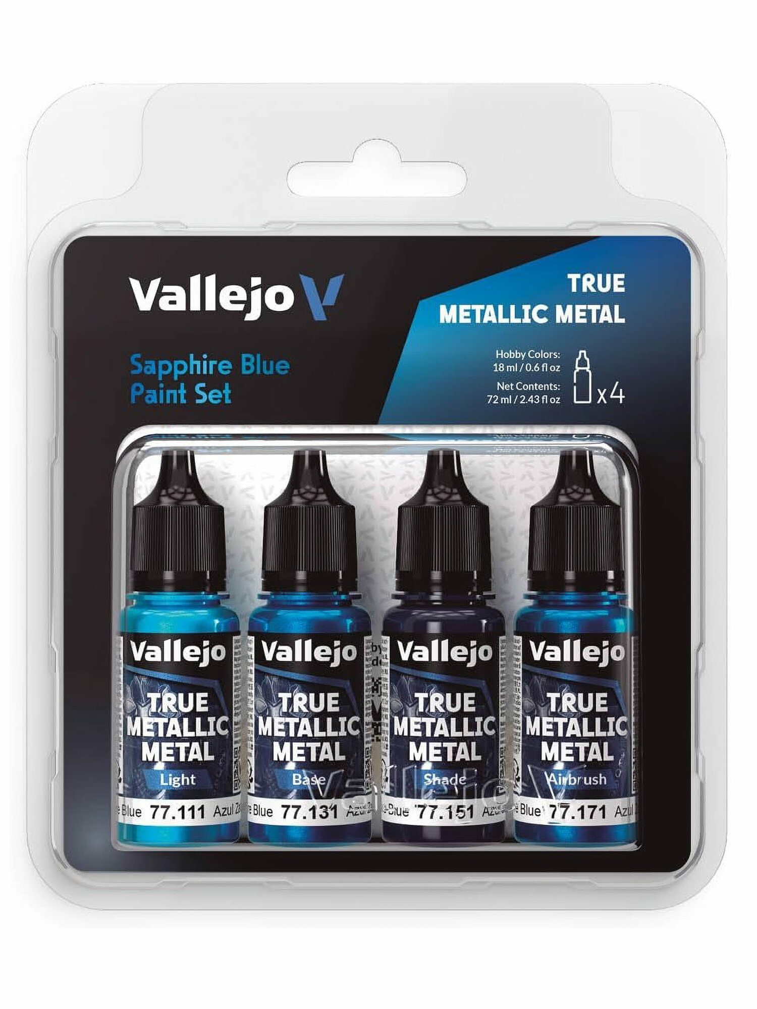 Набор акриловых красок Vallejo серии True Metallic Metal - Sapphire Blue Paint Set 77256, 4 шт по 18 мл