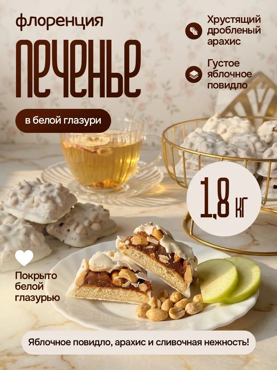 Печенье сложное "Флоренция" с повидлом, арахисом в белой глазури (Остров Изобилия), 1.8 кг