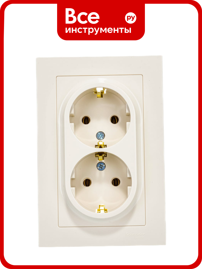 Розетка Systeme Electric (Schneider Electric) ATLASDESIGN двойная с заземлением, 16А, бежевый ATN000224, ранее