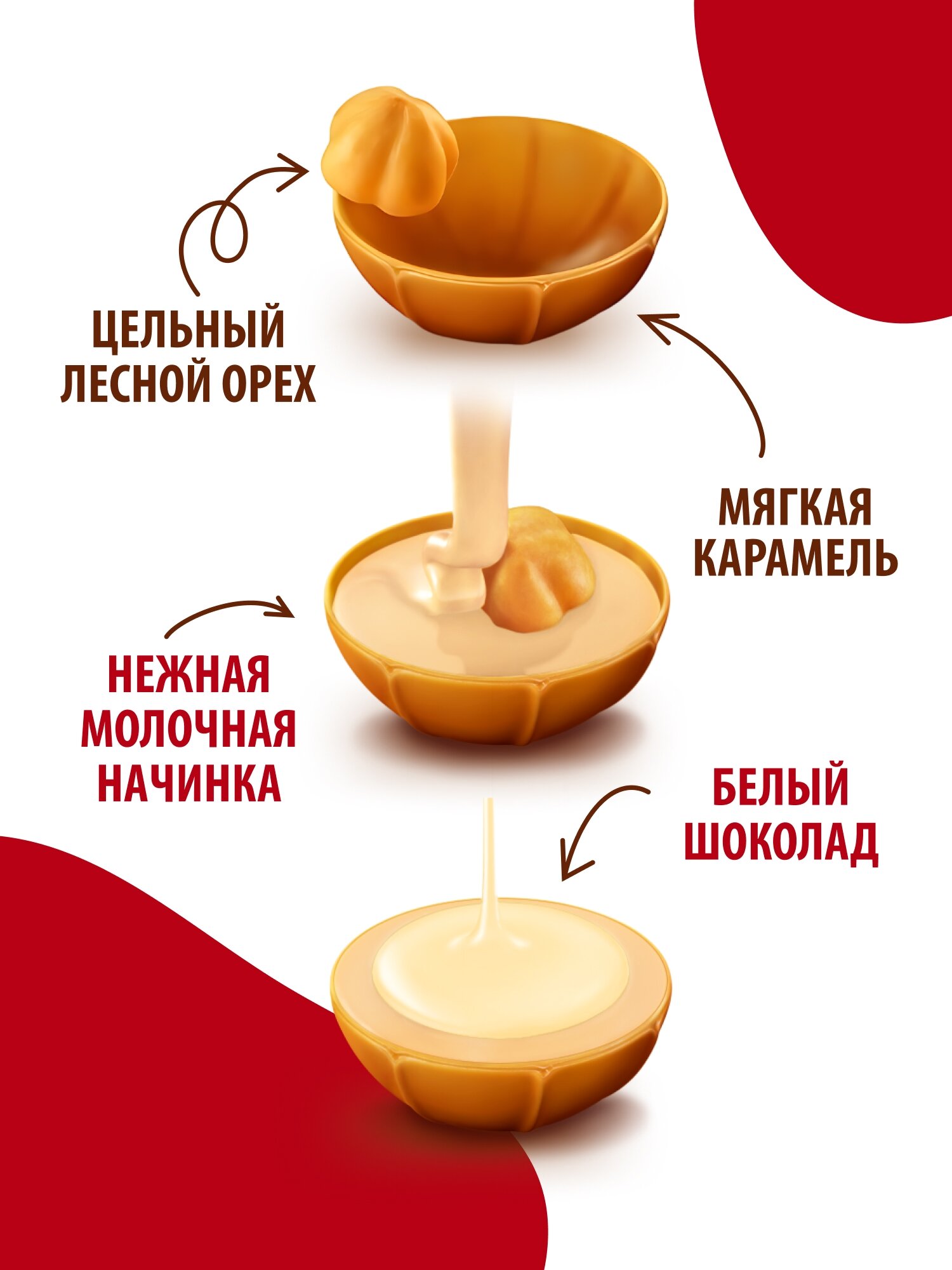 Toffifee Белый шоколад, набор конфет с лесным орехом в карамельной чашечке с молочной начинкой и белым шоколадом, 125 гр. — фото 1