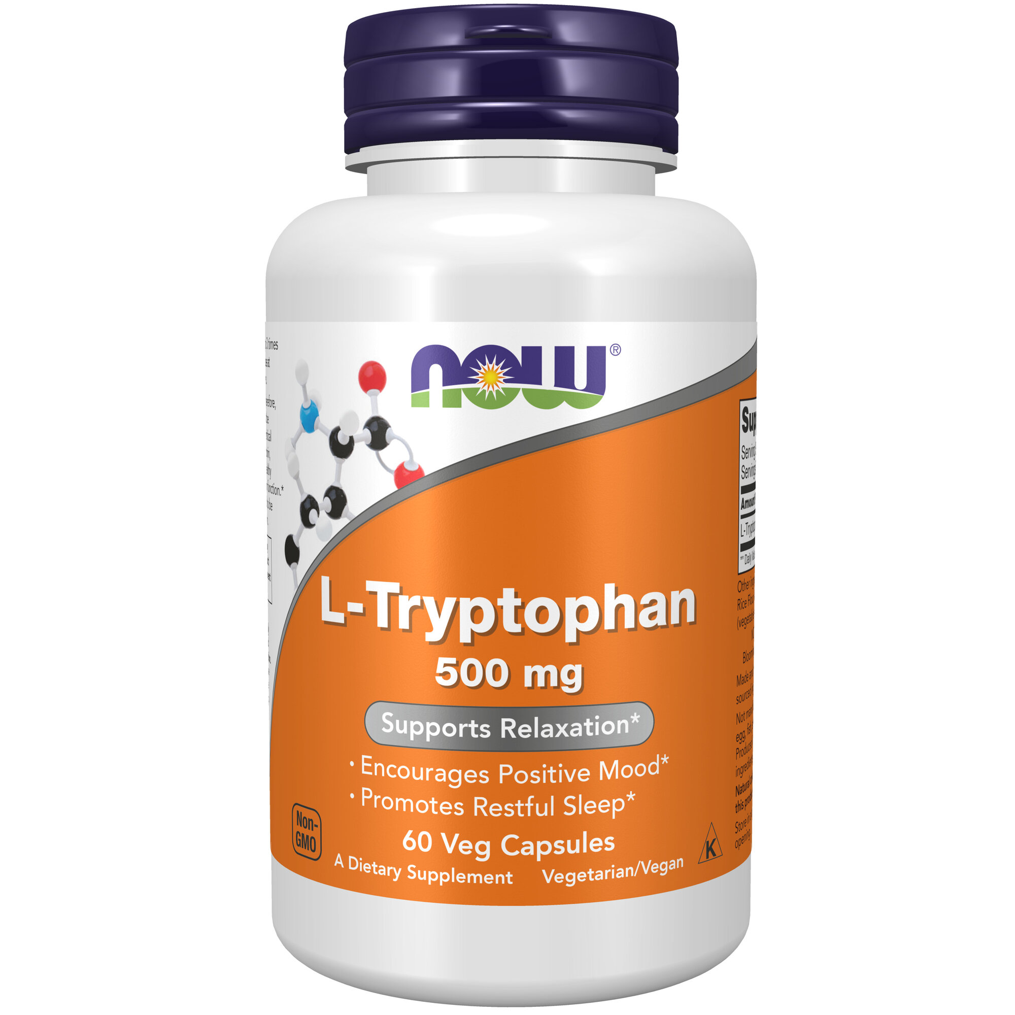 NOW L Tryptophan, Триптофан (L триптофан), 500мг 60 капсул, Аминокислоты, для похудения, для сна, для нервной системы