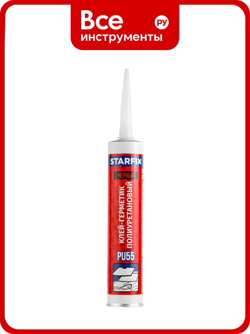 Клей-герметик, STARFIX, полиуретановый STARFIX PU55 черный 300 мл SM-97631-1, склеивания и герметизации автомобильных