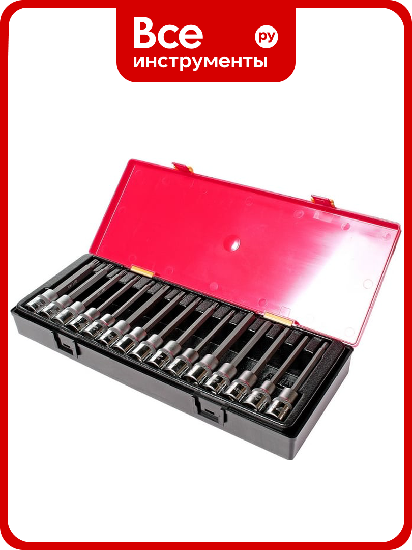Набор торцевых головок 1/2" TORX, HEX, SPLINE в кейсе 15 шт JTC-K4152 из CrV с квадратным держателем