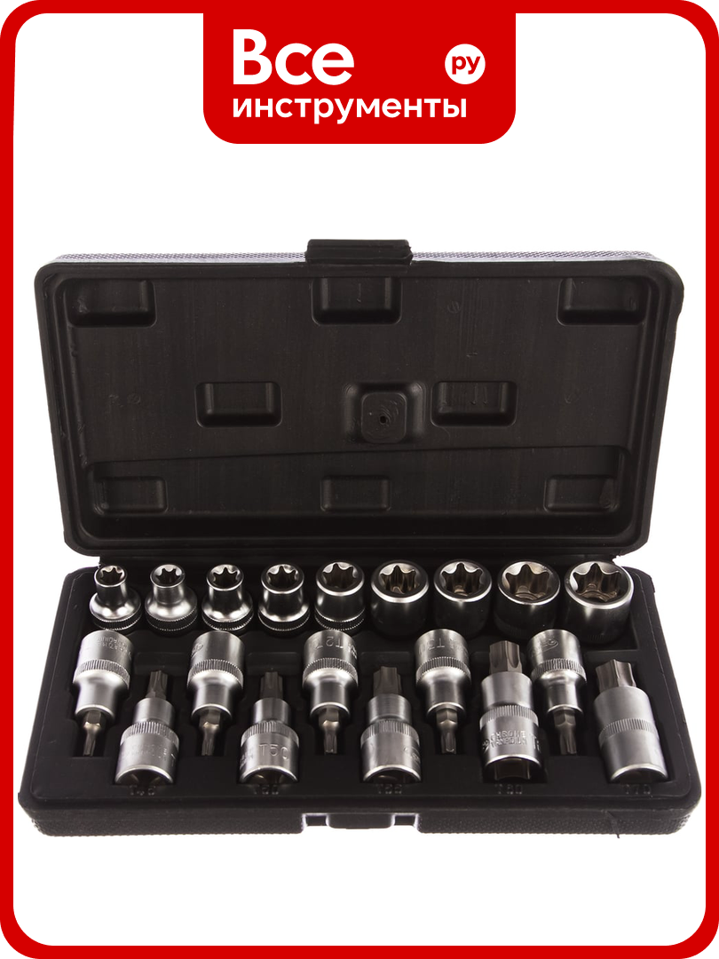 Набор головок TORX E10-E24, Т20-Т70 DR1/2", 19 шт, в пластиковом кейсе АвтоDело 39840 14635, пластиковая