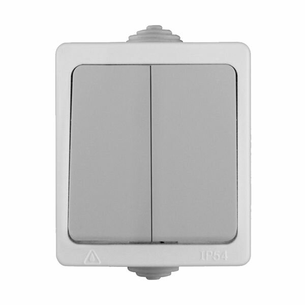 Выключатель двухклавишный UNIVersal серия Аллегро , IP-54, о/у, 10А, 220В, серый (еврослот)