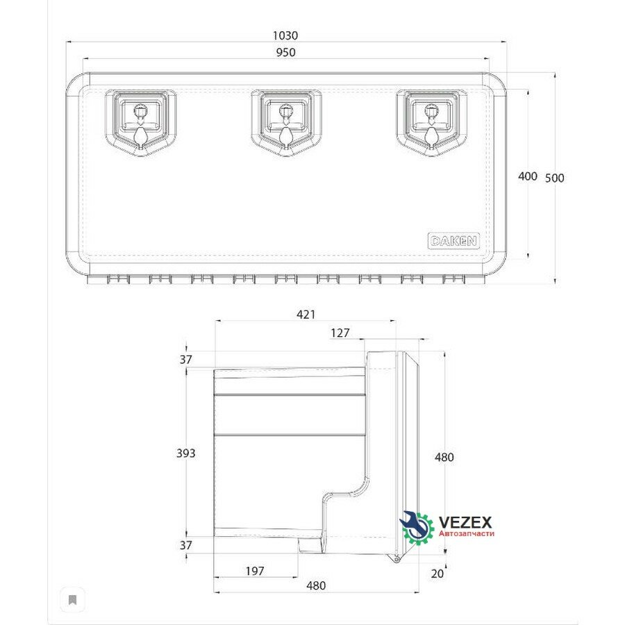 DAKEN 81008 инструментальный ящик! серии WELVET, полипропилен, 1030x500x455мм, 155,5л, 70 кг.\