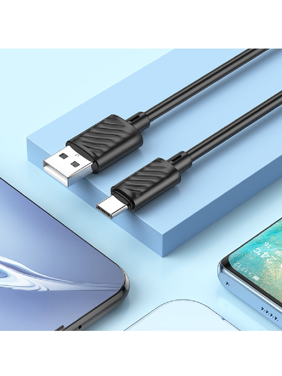 Кабель зарядный usb type-c быстрый 3А HOCO X88 длина 1 метр черный
