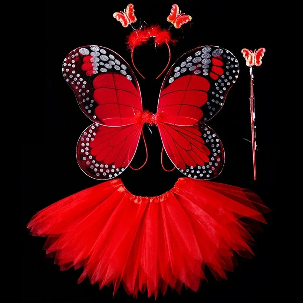 Детский костюм принцессы с крыльями бабочки 3/4 шт. 4pcs Red