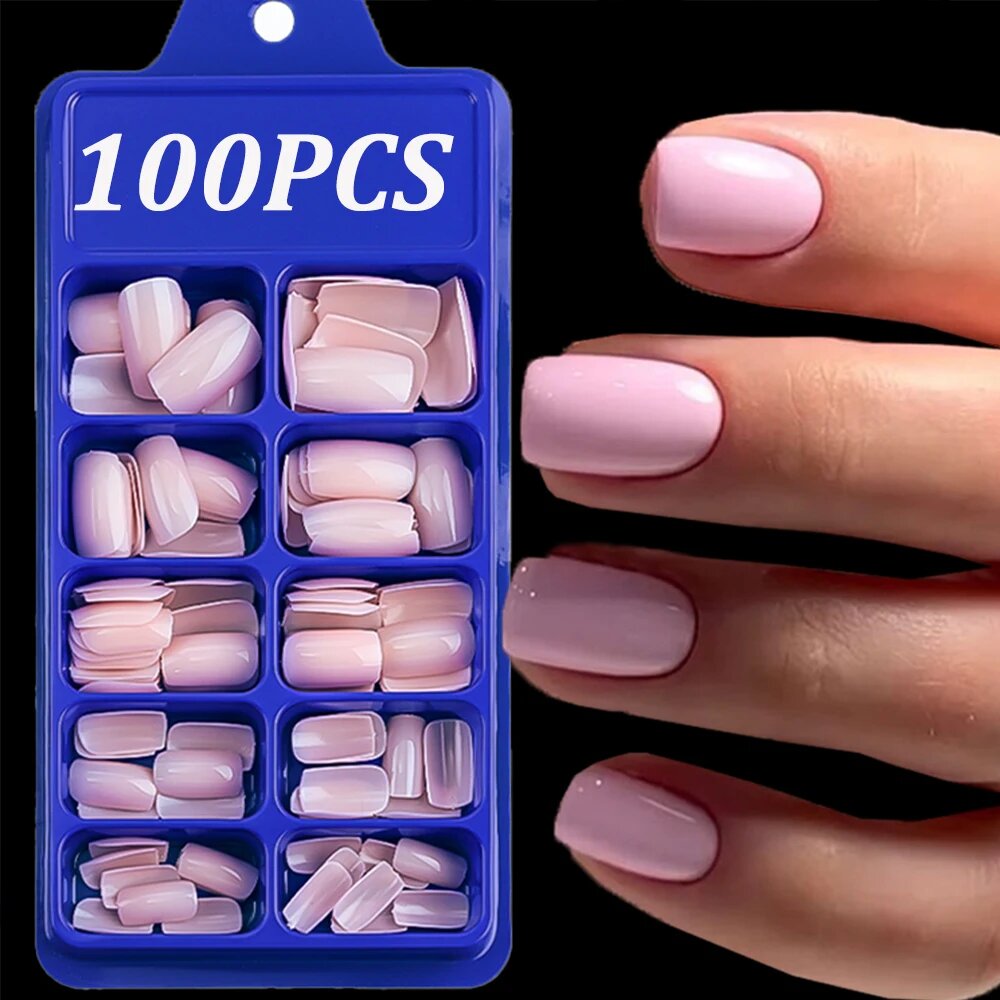 Накладные ногти акриловые 100 шт, розовые, квадратные, NO.4