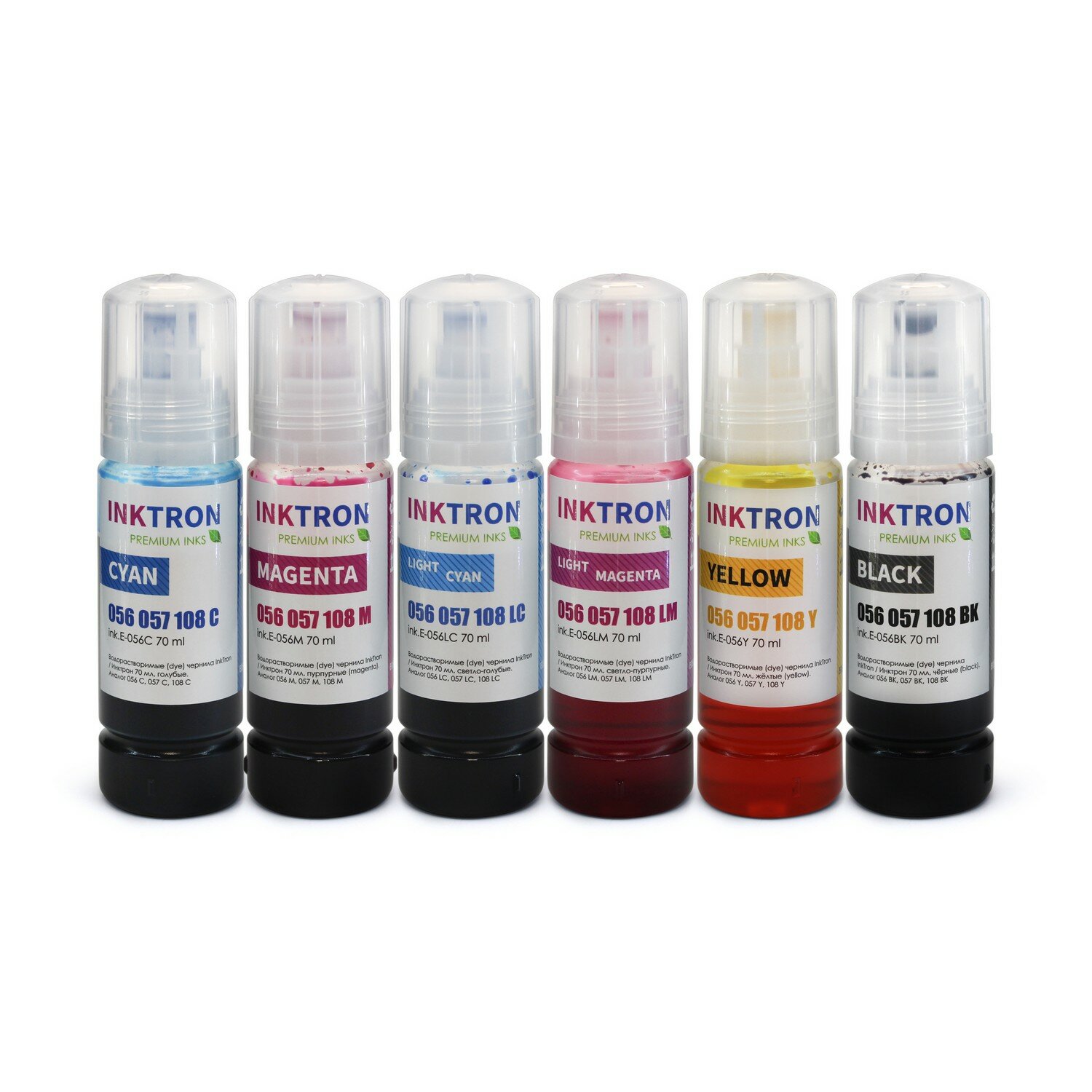 Чернила для Epson L18050, L8050, L8058, L18058, L8100 (совместимые 108, 056, 057) InkTron 6 цветов по 70 мл