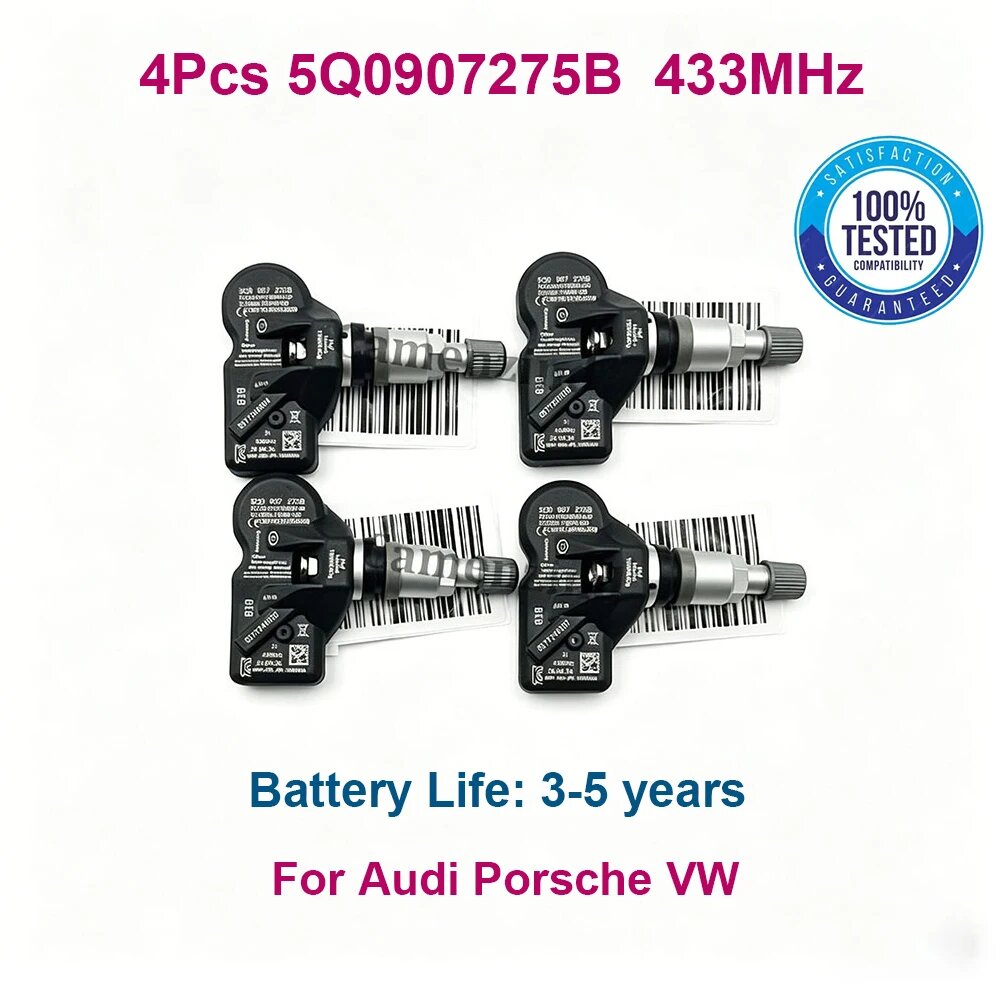 Датчик давления в шинах TPMS (4 шт.) 5Q0907275B 5Q0907275 5Q0907275C для Audi RS3, Bentley Bentayga, Porsche, Volkswagen Beetle, Golf, Eos