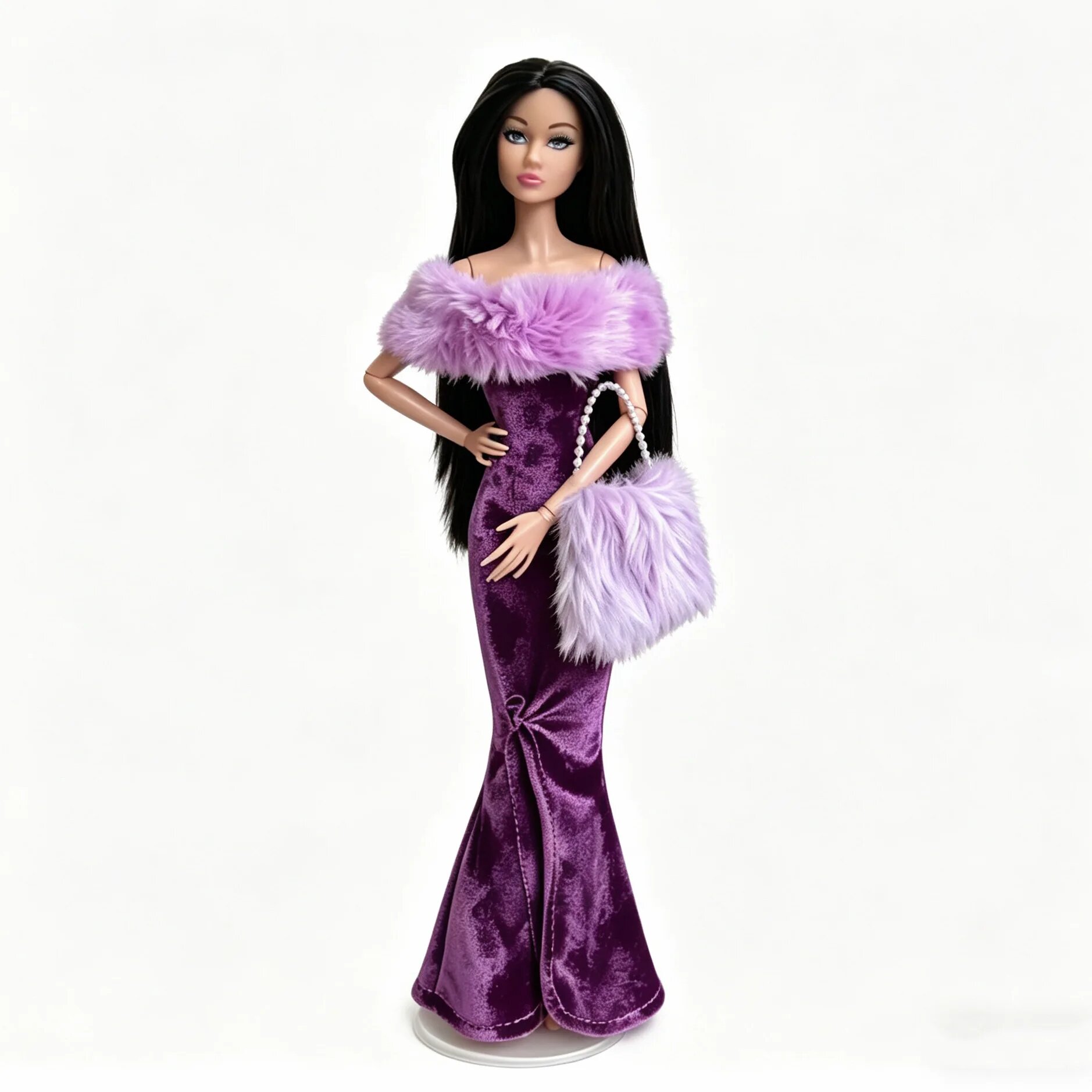 Бархатное платье для куклы 1/6 FR Babi Фиолетовый, Purple