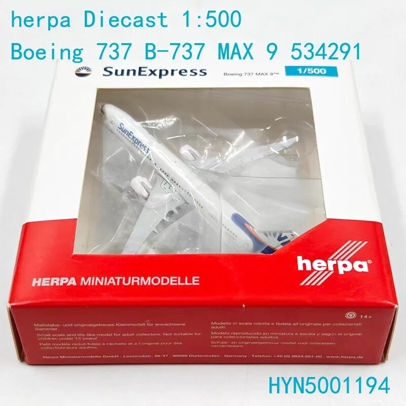 Модель самолета Herpa Diecast Alloy Boeing 737 B-737 MAX 9 1:500